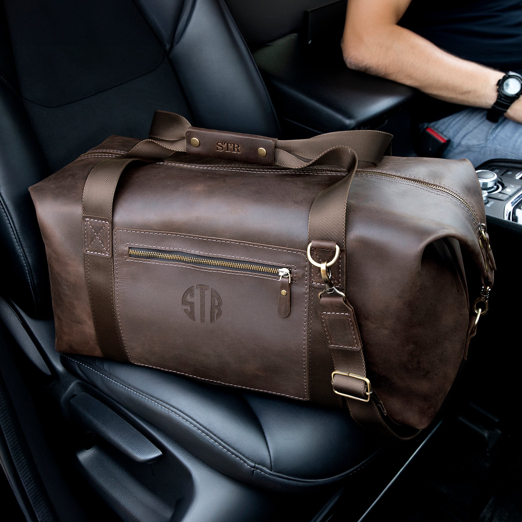 Monogrammed Men’s Leather Duffle Bag | Personalized Travel & Gym Weeke ...