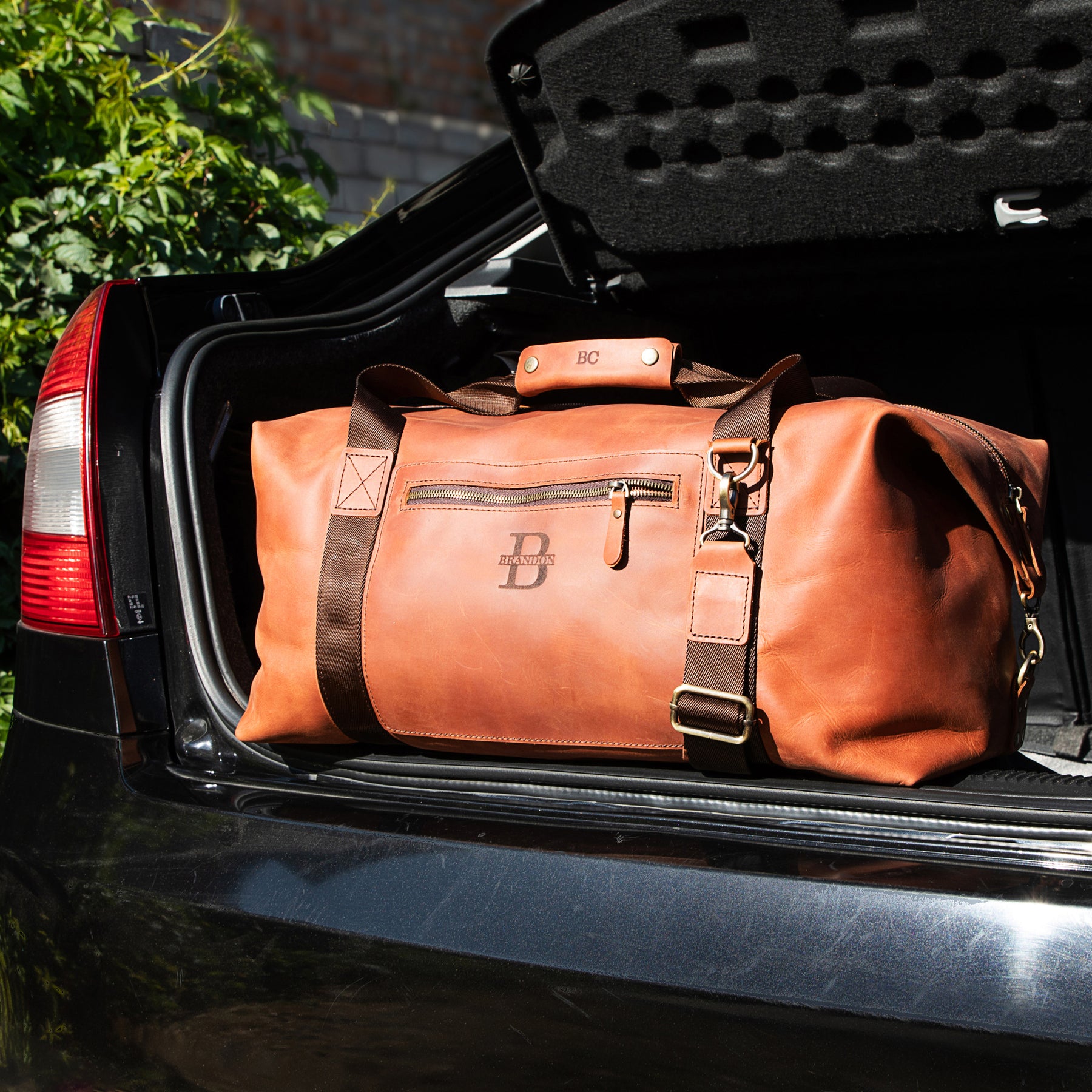 Monogrammed Men’s Leather Duffle Bag | Personalized Travel & Gym Weeke ...