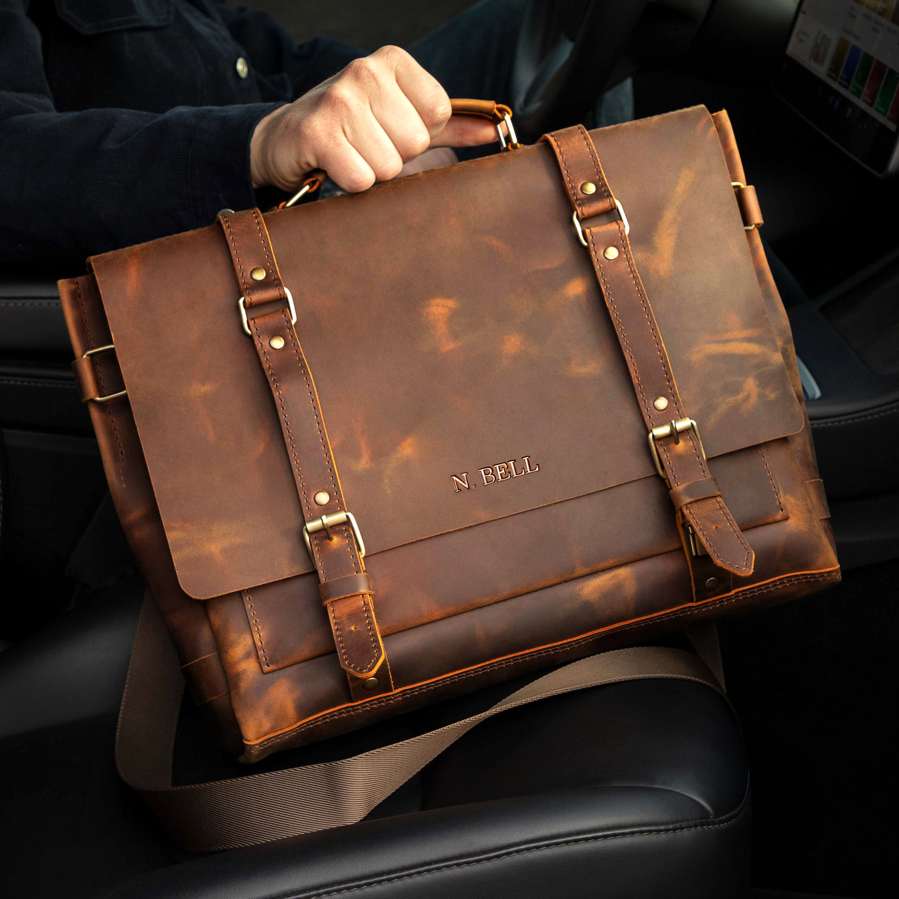Personalized Leather Briefcase for Father Day – UNIVERSE OF HANDCRAFTS