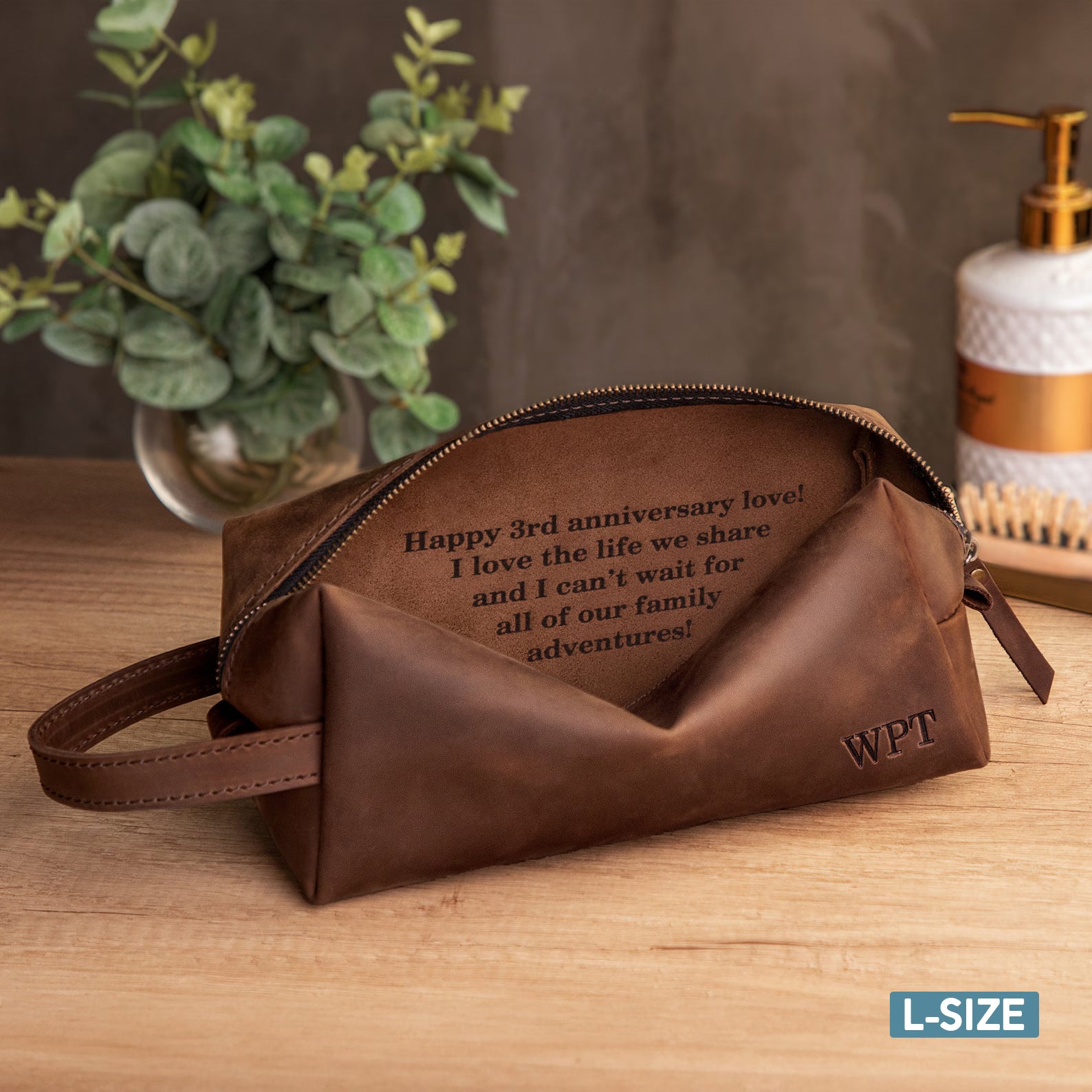 Personalized Leather Dopp Kit For 3rd Anniversary Gift – UNIVERSE OF ...